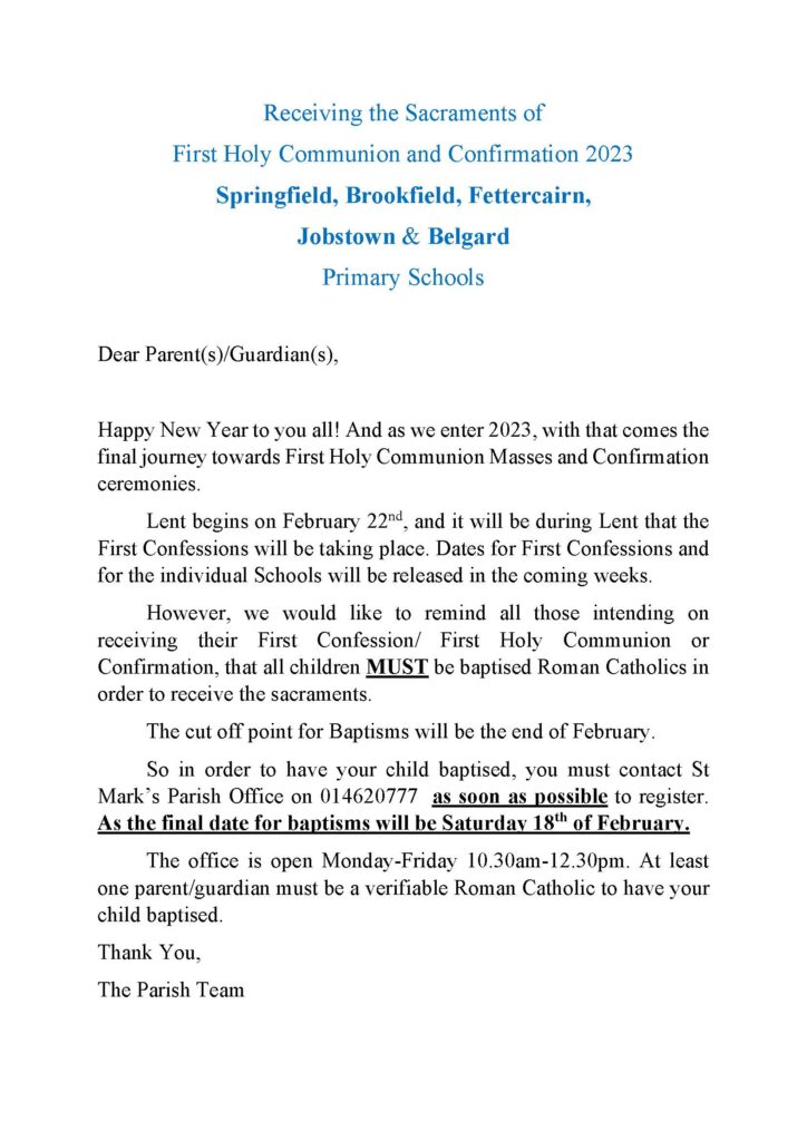 First Holy Communion – St Marks Springfield